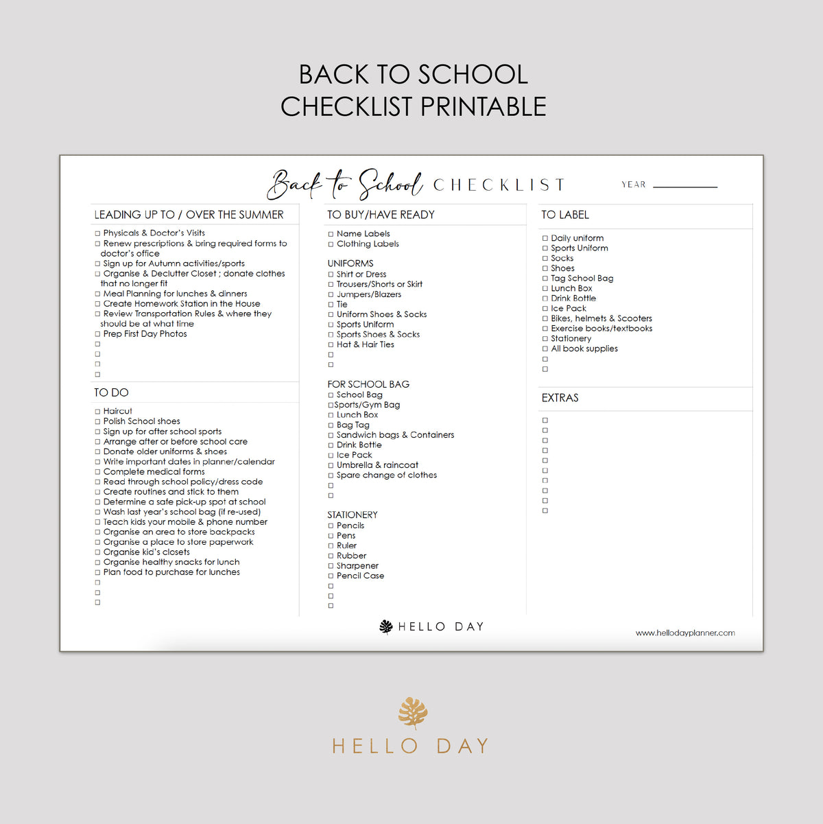 Back to School Checklist Printable - Hello Day