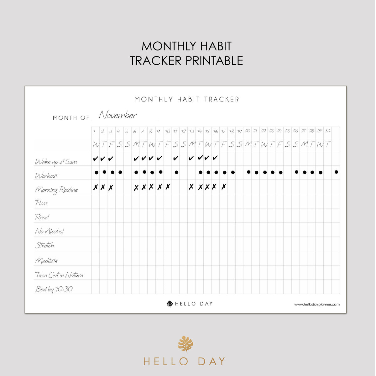 Monthly Habit Tracker - Hello Day