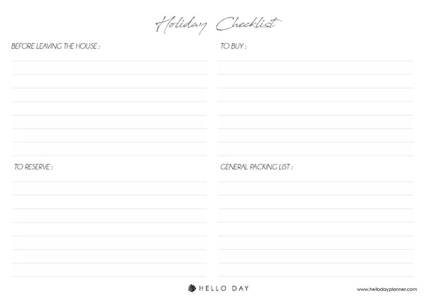 Holiday Checklist Printable - Hello Day