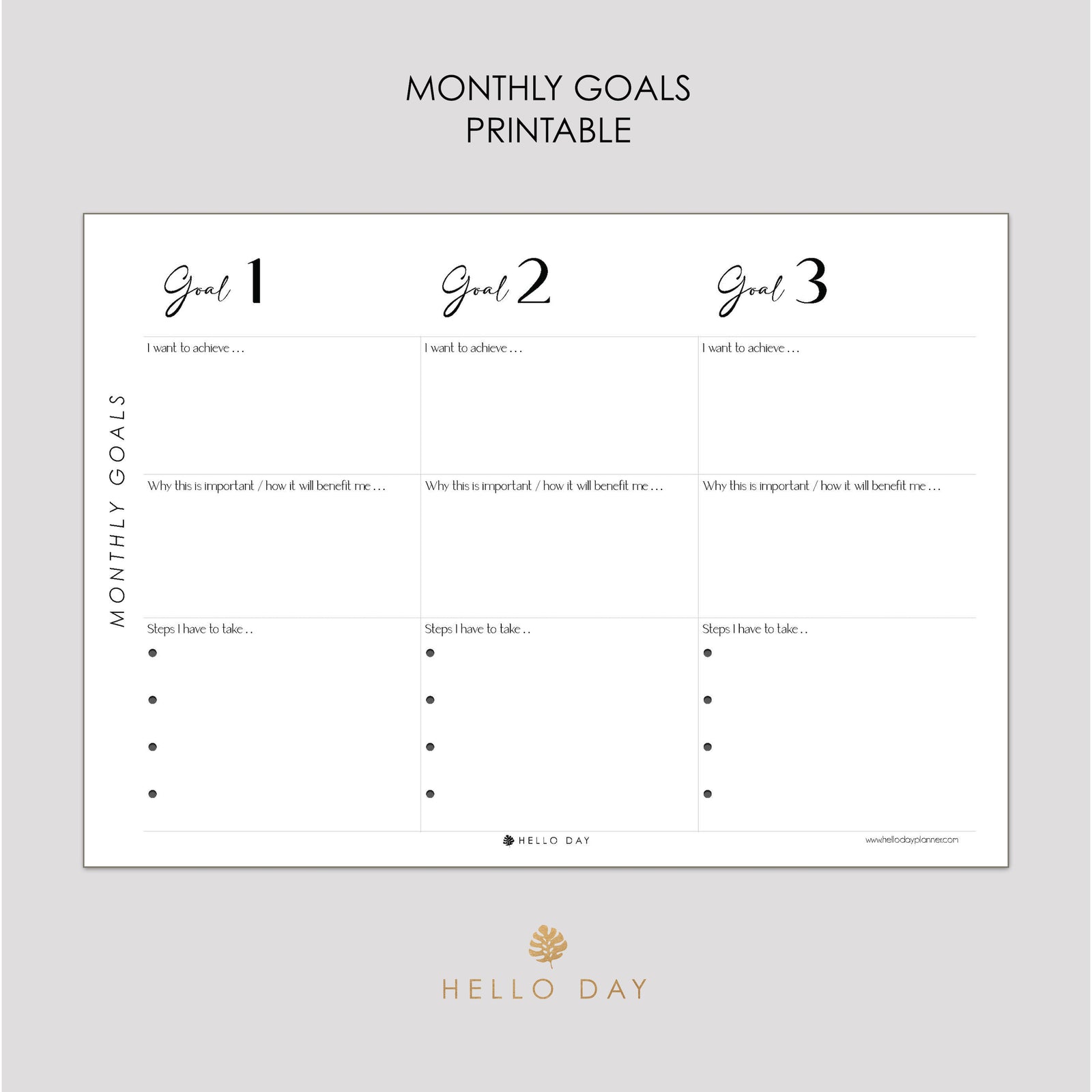 Monthly Goals Printable - Hello Day