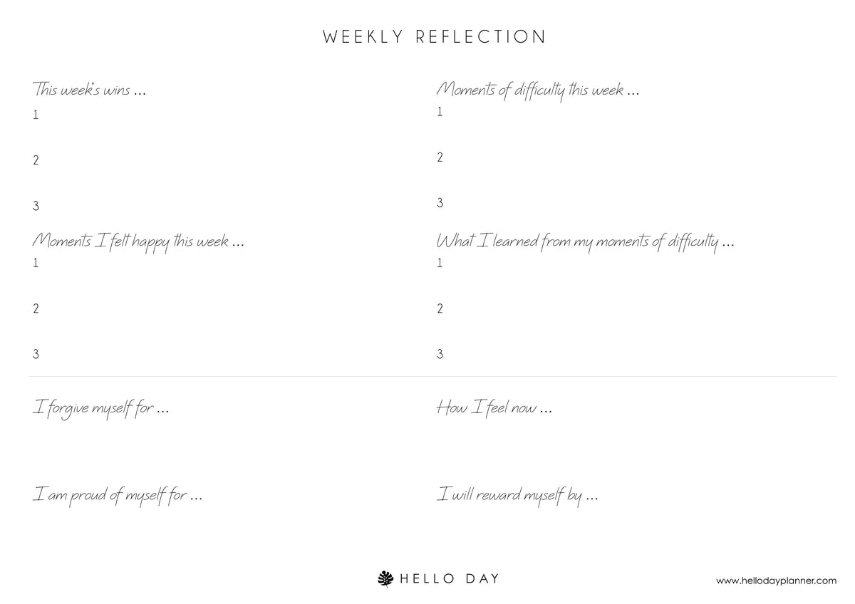 Weekly Reflection Printable - Hello Day