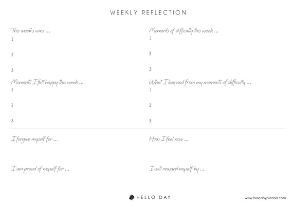 Weekly Reflection Printable - Hello Day